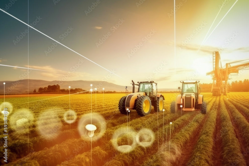 aerial shot of a state-of-the-art agriculture farm with robotic ...