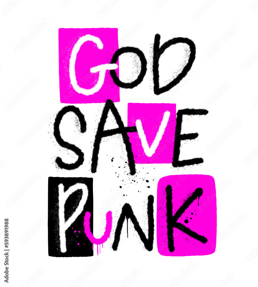 Graffiti grunge urban street art. God save punk. Punk retro style ...