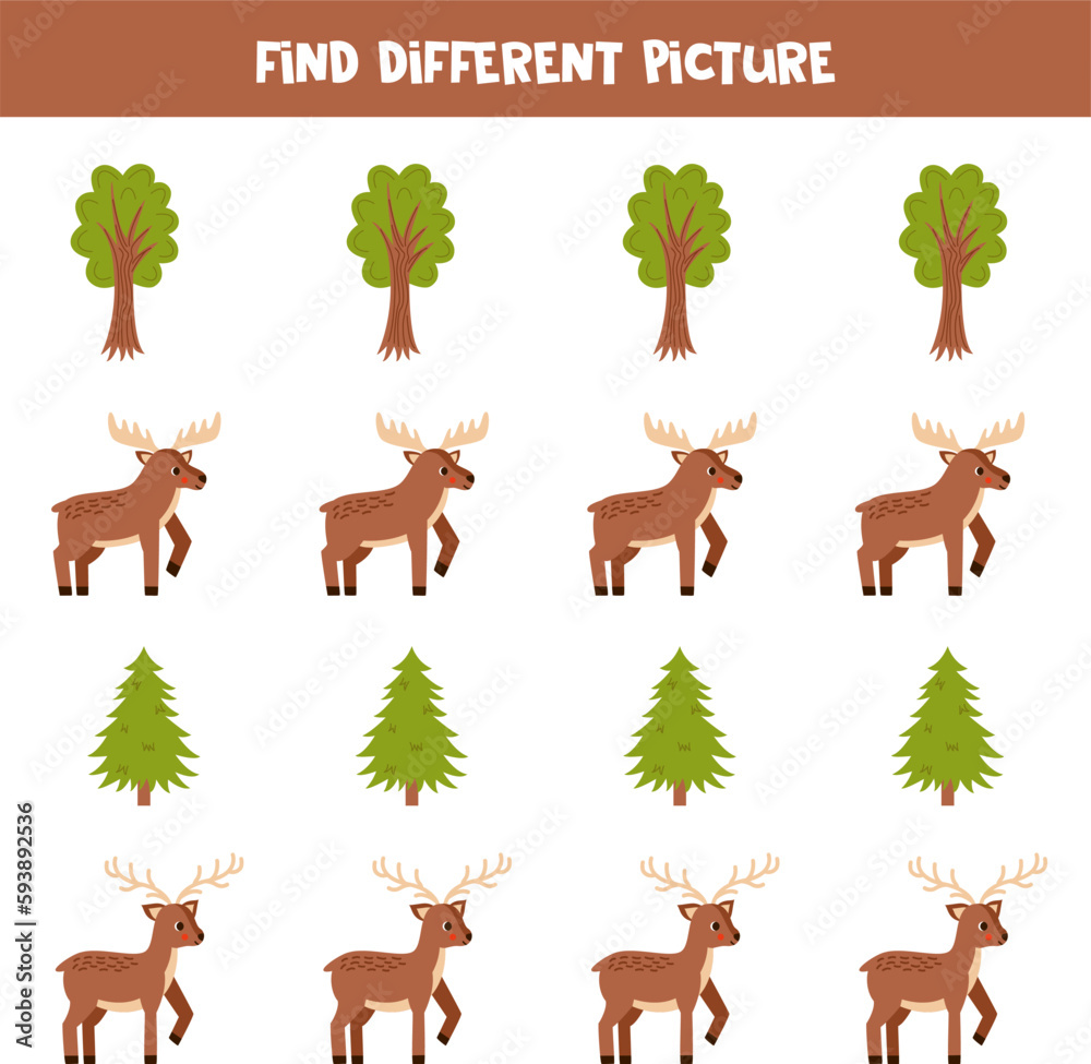 Find different woodland animal in each row. Logical game for preschool ...