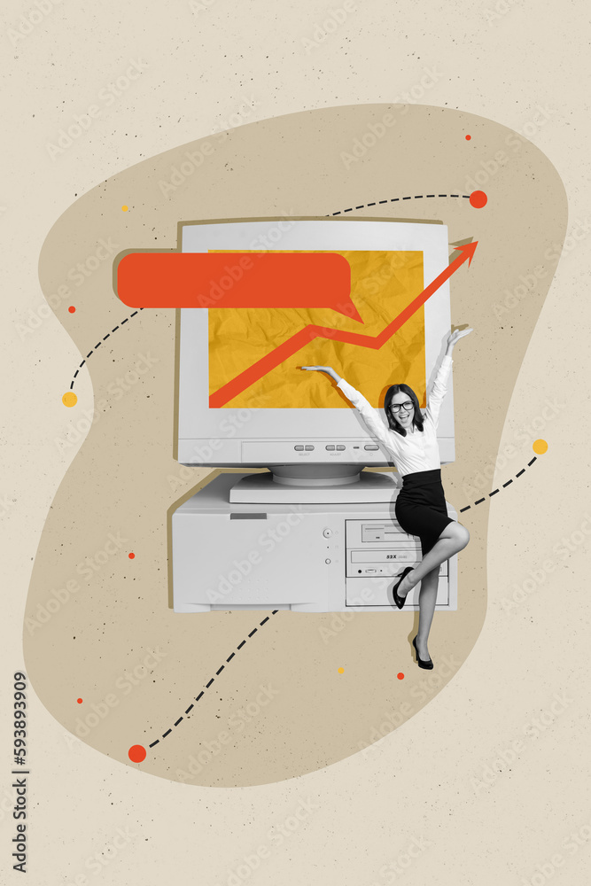 Creative abstract template graphics collage image of funny happy lady ...