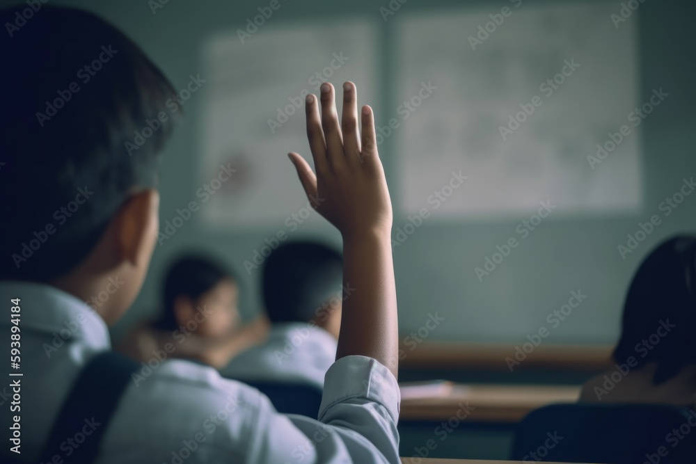 Raised hand in classroom. Generate Ai Stock Illustration | Adobe Stock