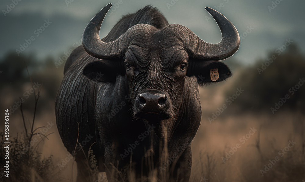 Cape buffalo photo standing amidst the African savannah as it ...