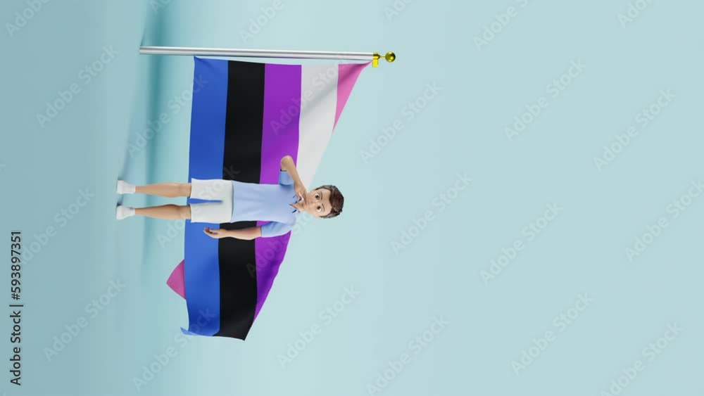 3D render vertical of waving Gender Fluid Pride Flag against blue ...