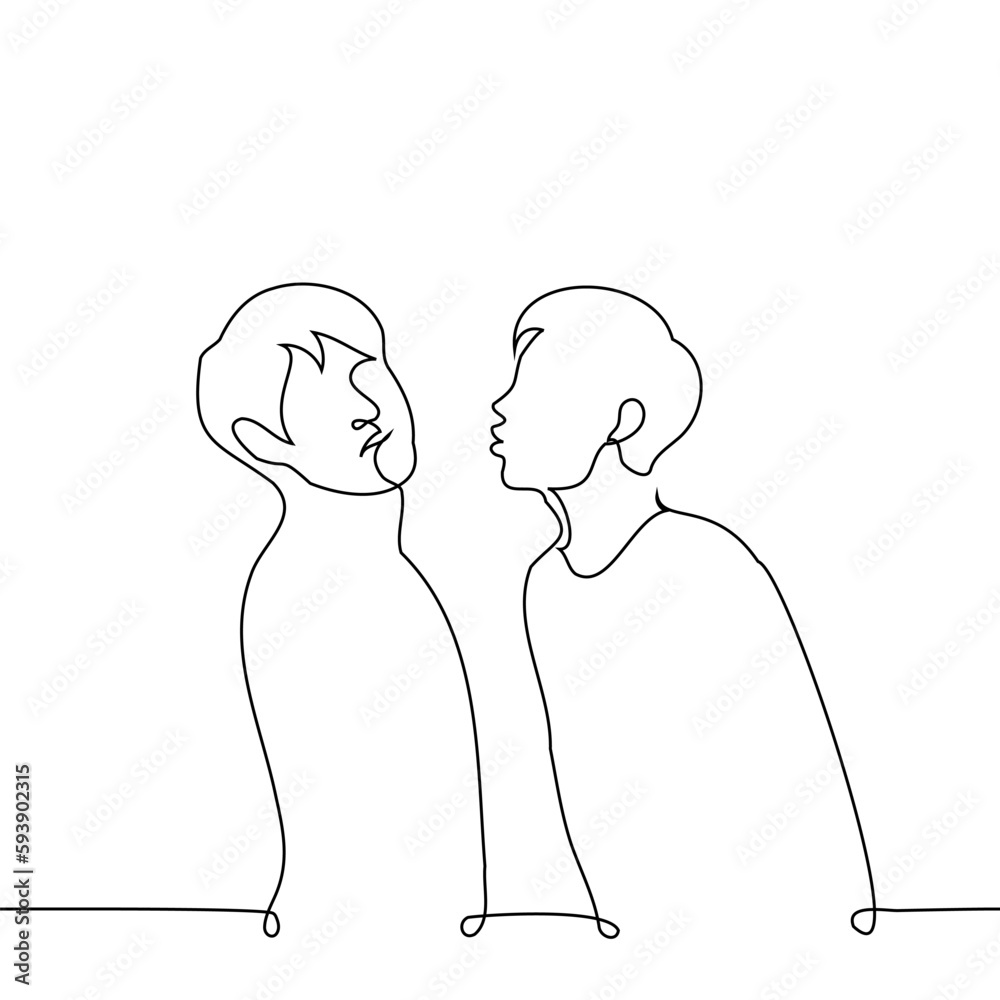 man leans in to kiss another who avoids the kiss in disgust - one line ...