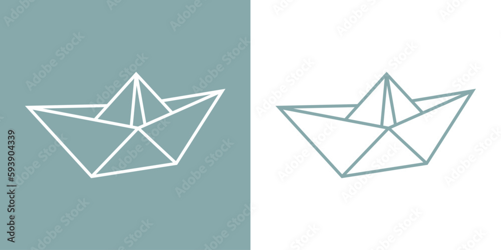 Logo Nautical. Barco de papel lineal estilo origami aislado เวกเตอร์ ...
