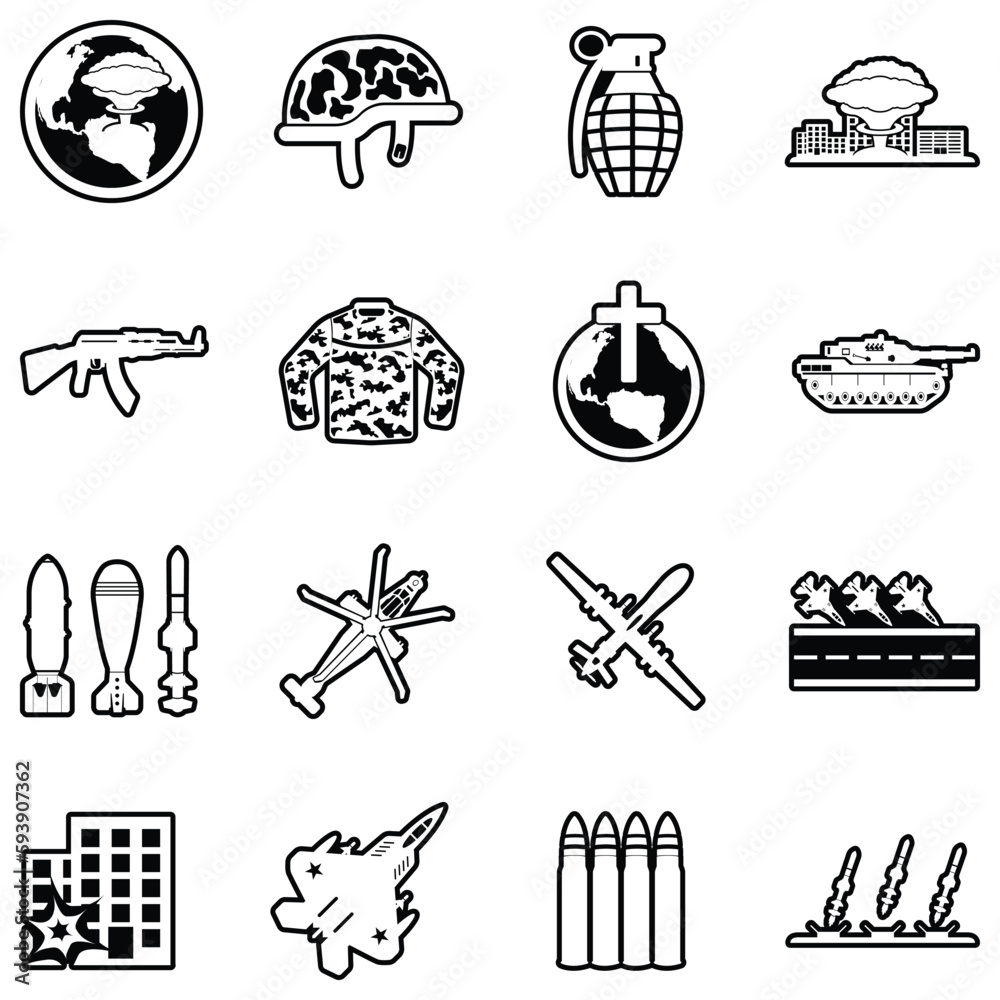 World War Icons. Line With Fill Design. Vector Illustration. Stock ...