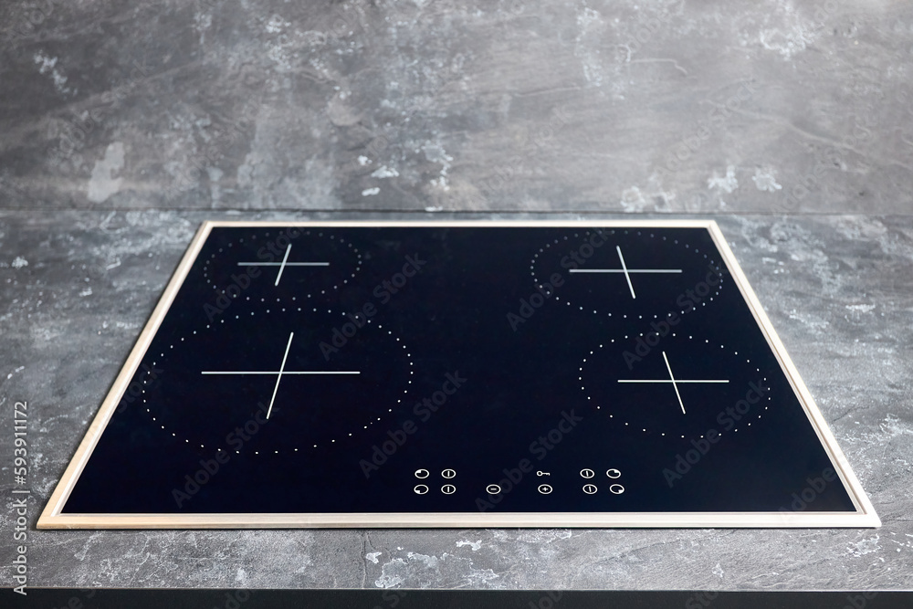 Flat cooktop cooking induction electric built black stove. Grey ...