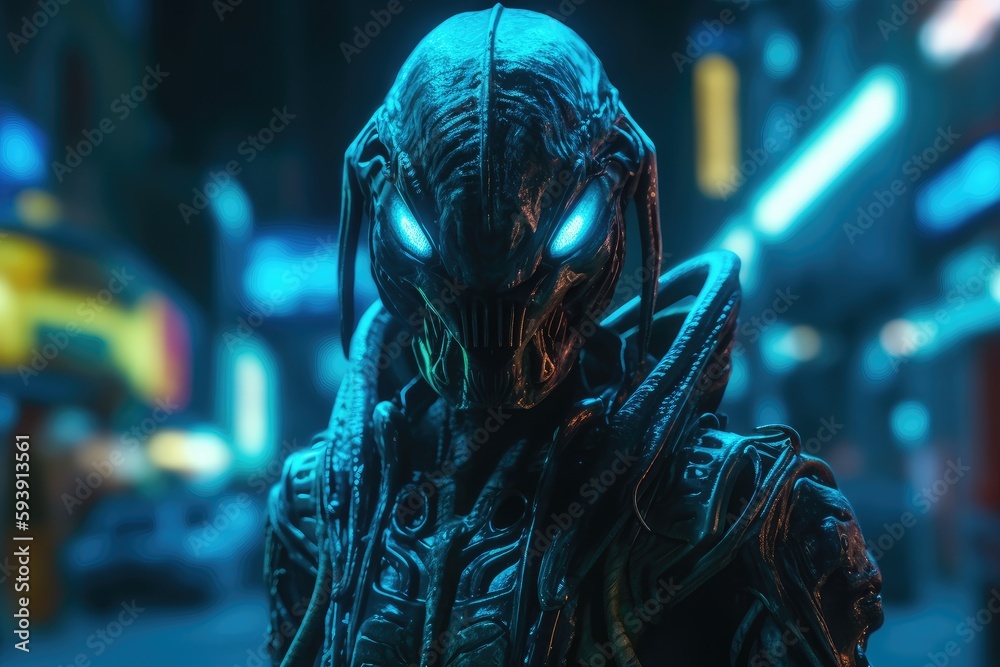 Neon Nightmare: A Fiery Cyberpunk Alien Showdown in the Darkness ...