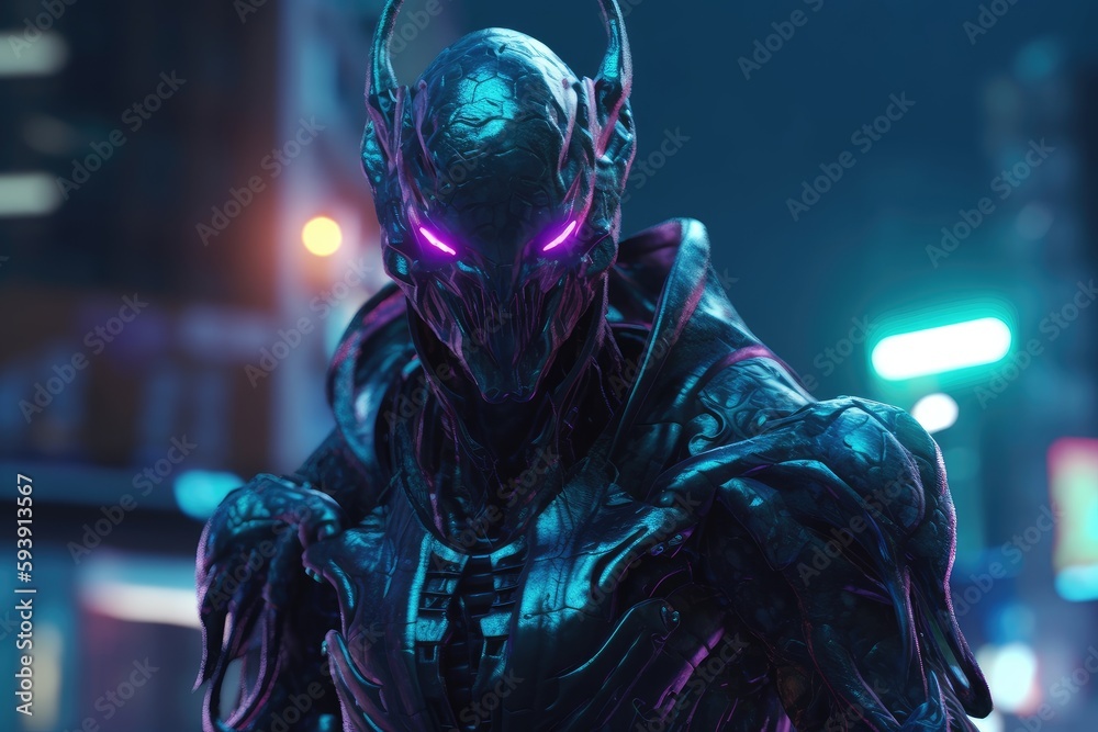 Neon Nightmare: A Fiery Cyberpunk Alien Showdown in the Darkness ...