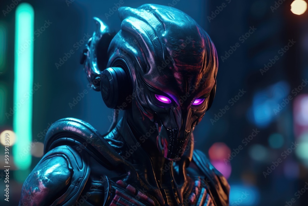 Neon Nightmare: A Fiery Cyberpunk Alien Showdown in the Darkness ...