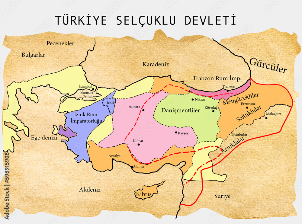 map of the Seljuk State of Turkey illustrated expression Stock ...
