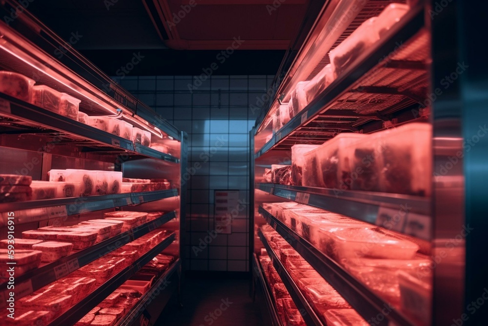 Artificial meat on supermarket shelves, Cultured meat, concept of new ...