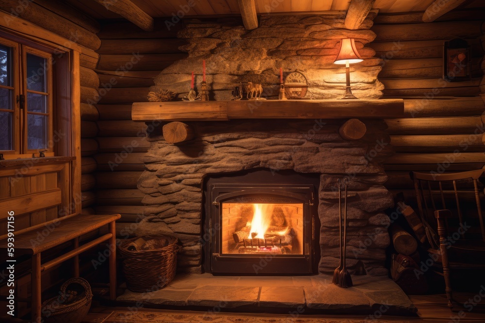fireplace with burning logs in fireplace Stock Illustration | Adobe Stock