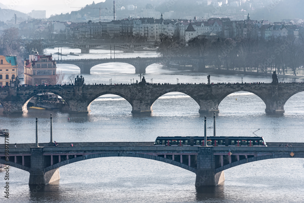 Cityscape of Prague, Charles Bridge, Karlov, Manesuv Most Bridge, Old ...