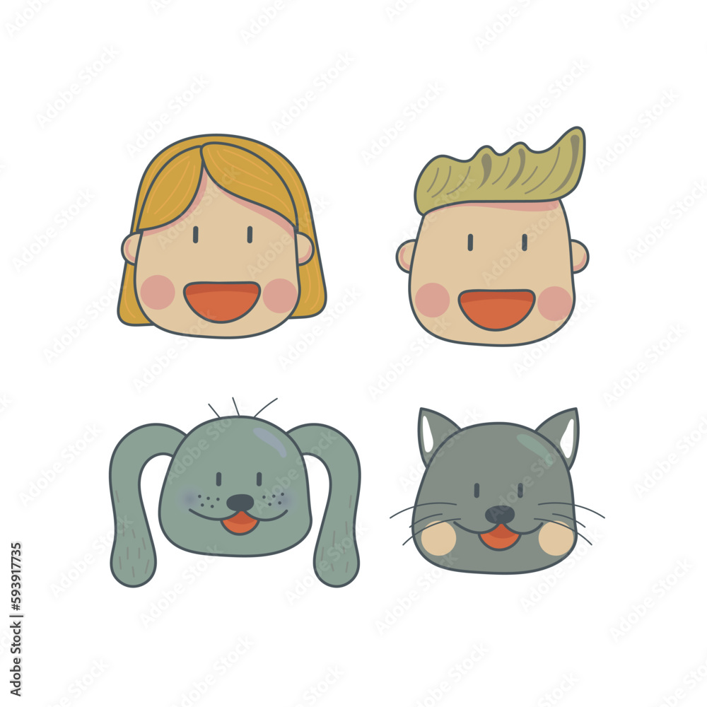 set of icons of people of different sexes and muzzles of the second ...