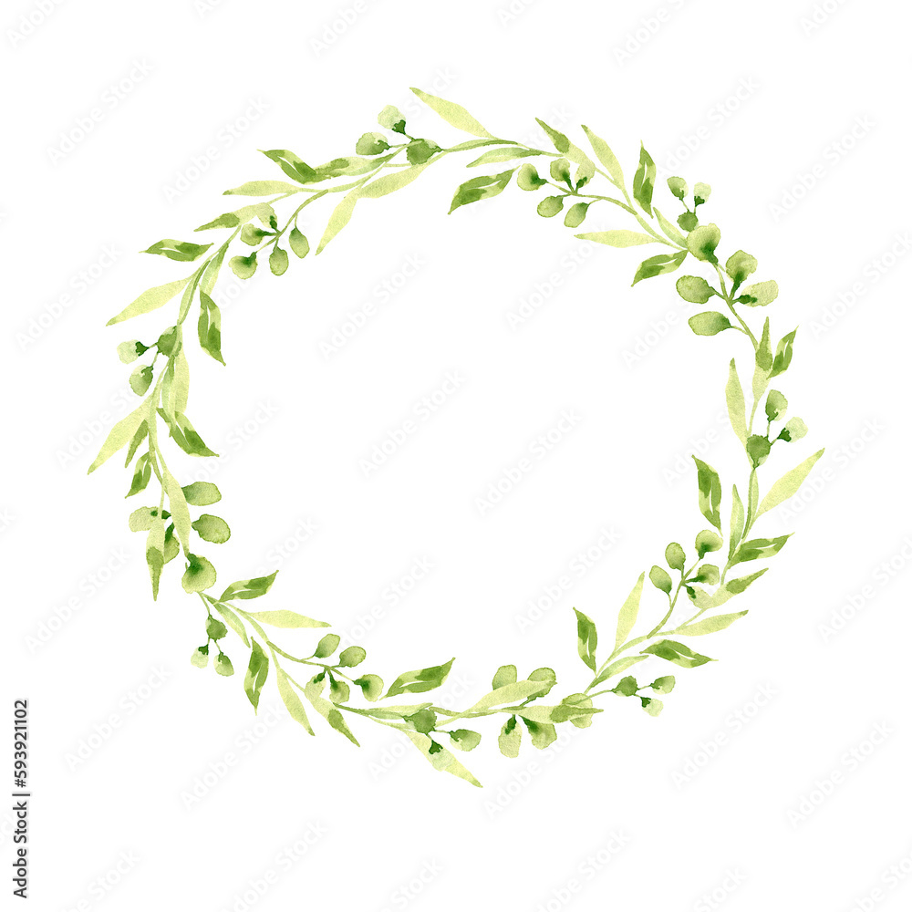 Watercolor greenery wreath. Gentle design green leaves templates for ...
