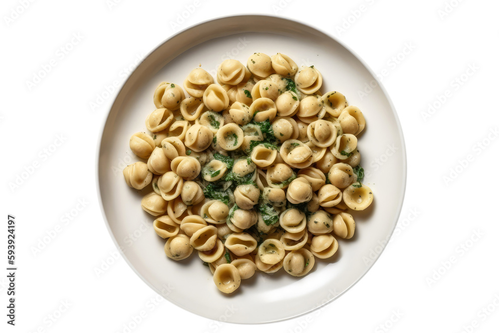 Orecchiette Alle Cime Di Rapa On White Plate. Italian Food On Isolated ...