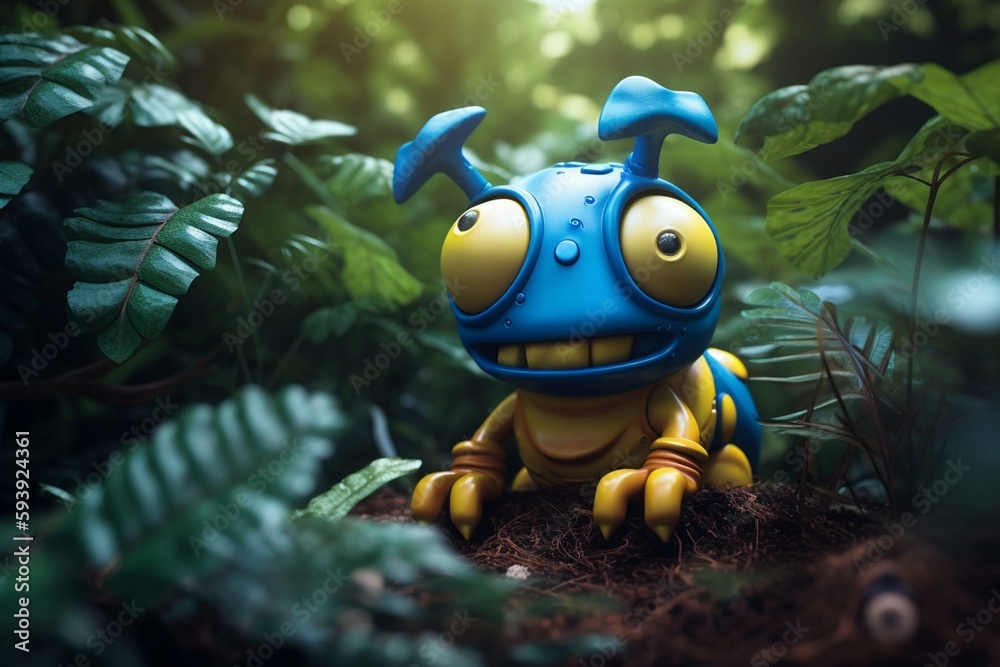 Cute alien creature hiding in jungle bushes isolated on white ...