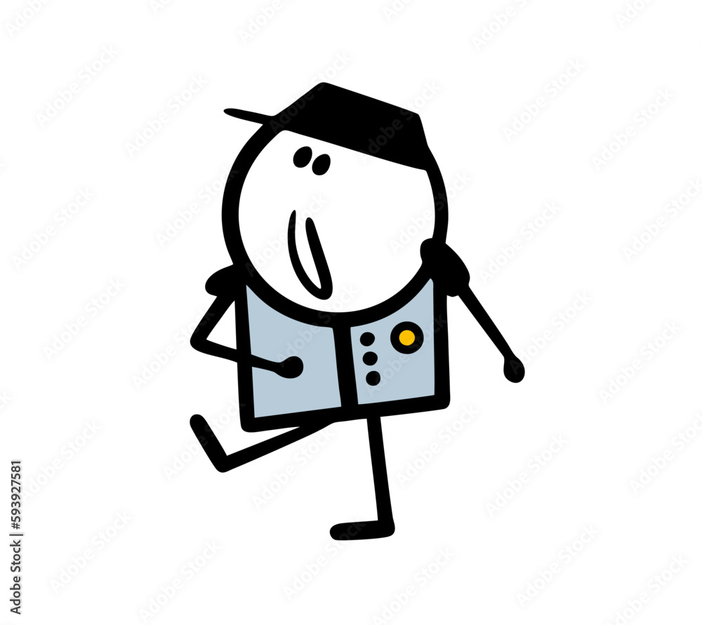 Funny stickman soldier in vintage military uniform bravo marching on ...