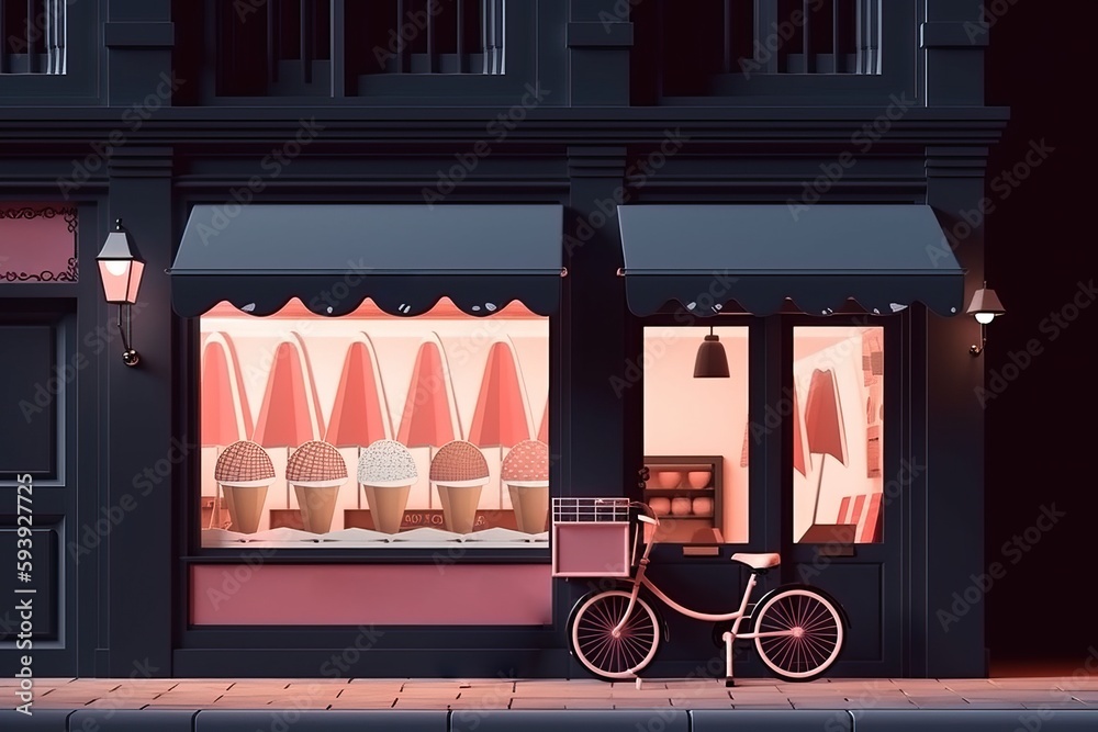 Charming Ice-cream parlor in a picturesque street with a delivery ...