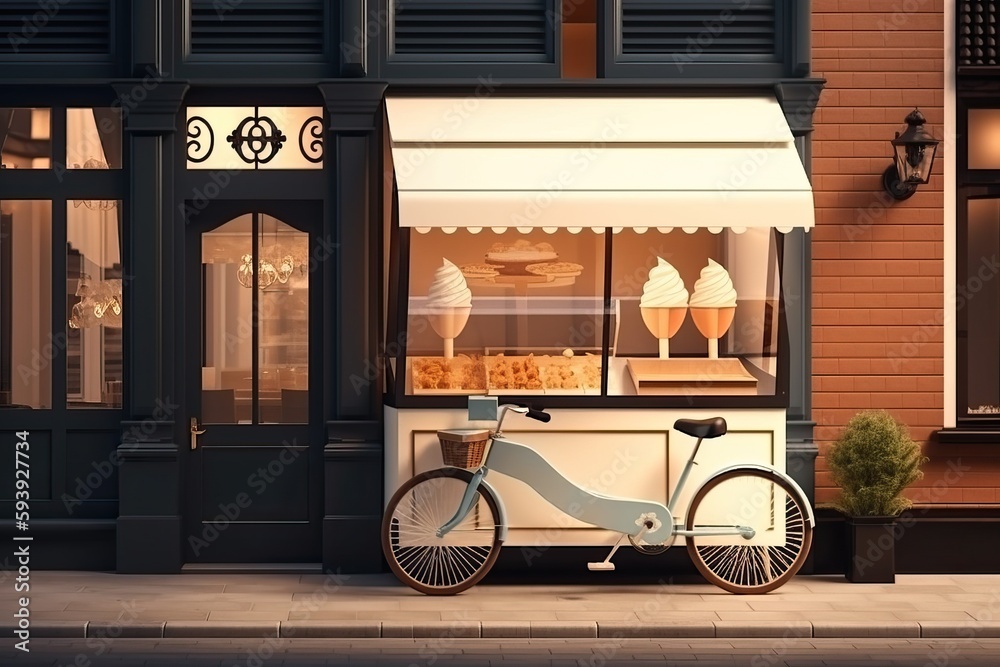 Charming Ice-cream parlor in a picturesque street with a delivery ...