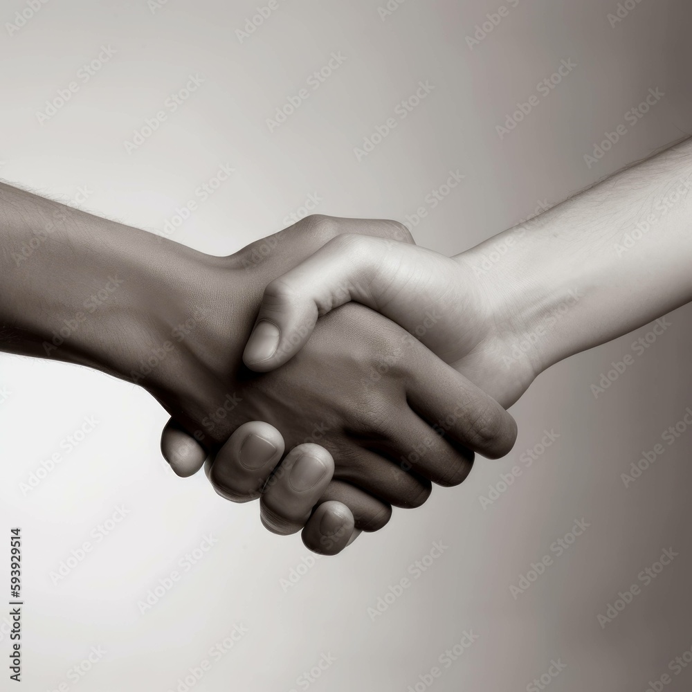black and white human hands shaking hands in studio background ...