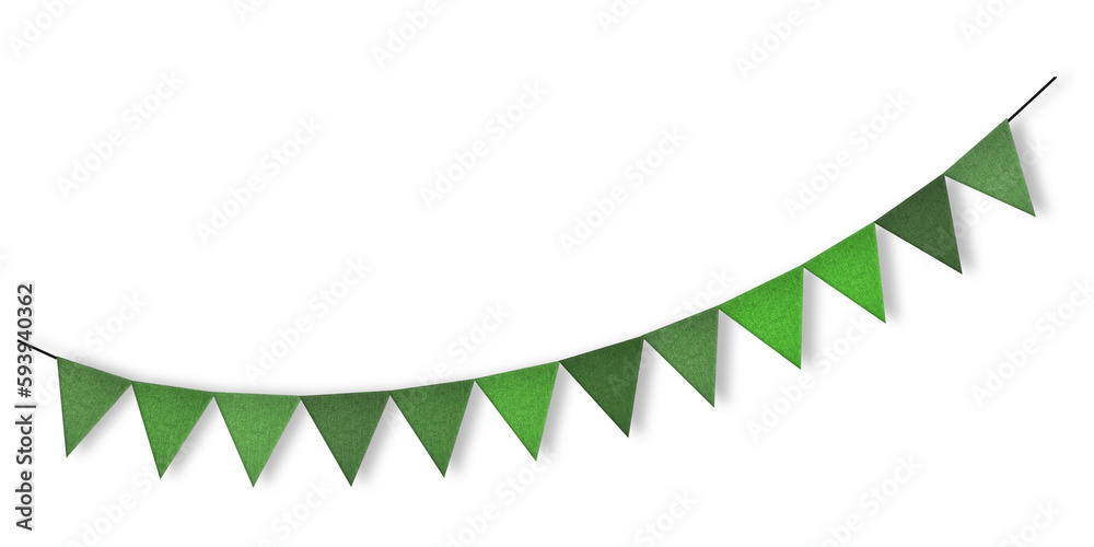 Party decoration green color triangle flag shape ribbon on transparent ...