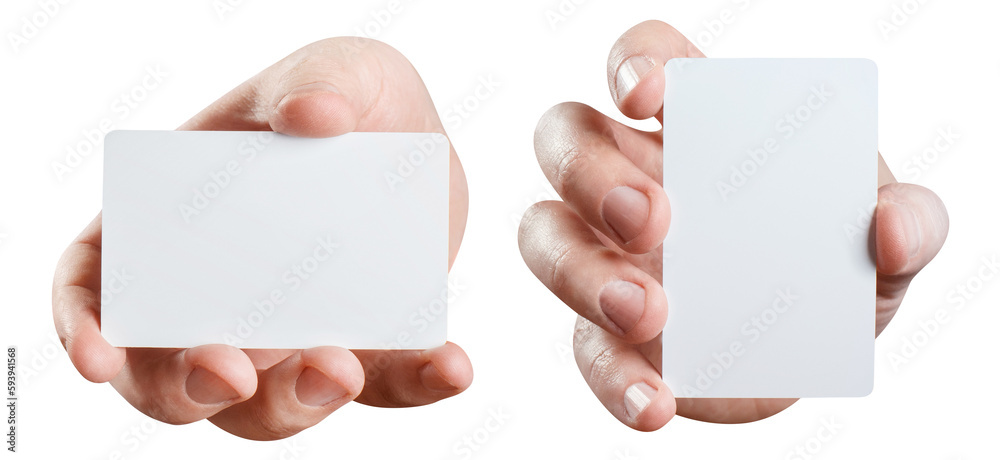 Male hand holding a blank card or a ticket/flyer, cut out Stock Photo ...