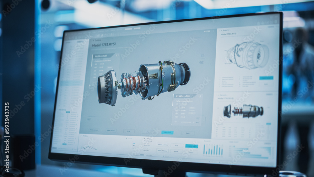 Close Up of a Computer Monitor Display with 3D CAD Software with ...
