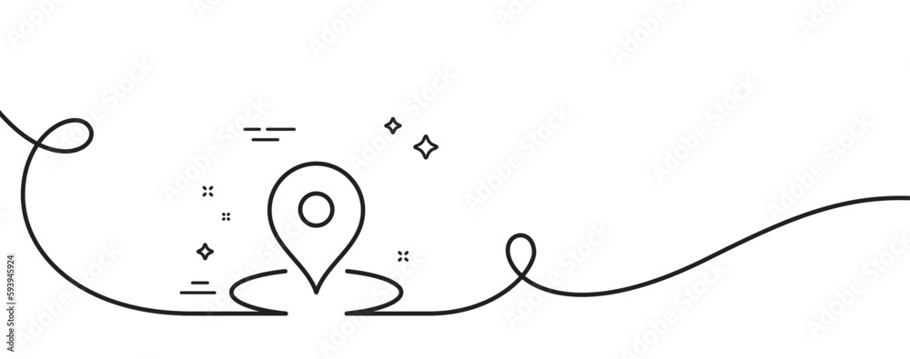 Map pin line icon. Continuous one line with curl. Trip point sign ...