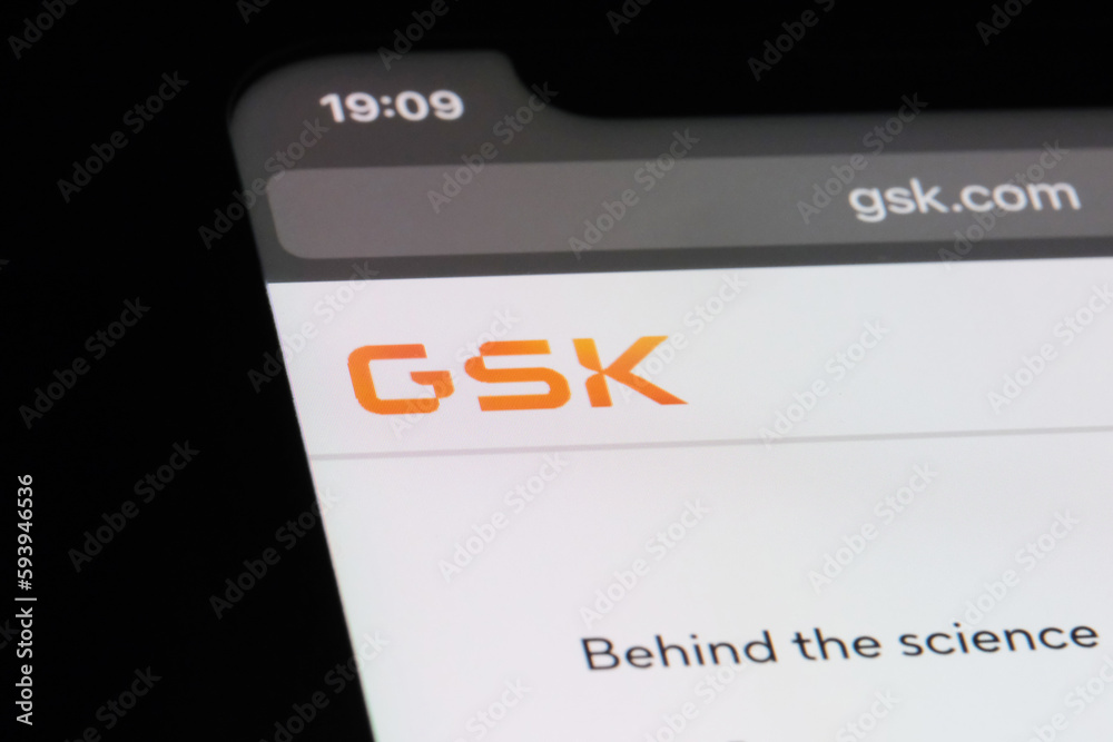 Shanghai,China-April 18th 2023: close up GSK company brand logo on ...