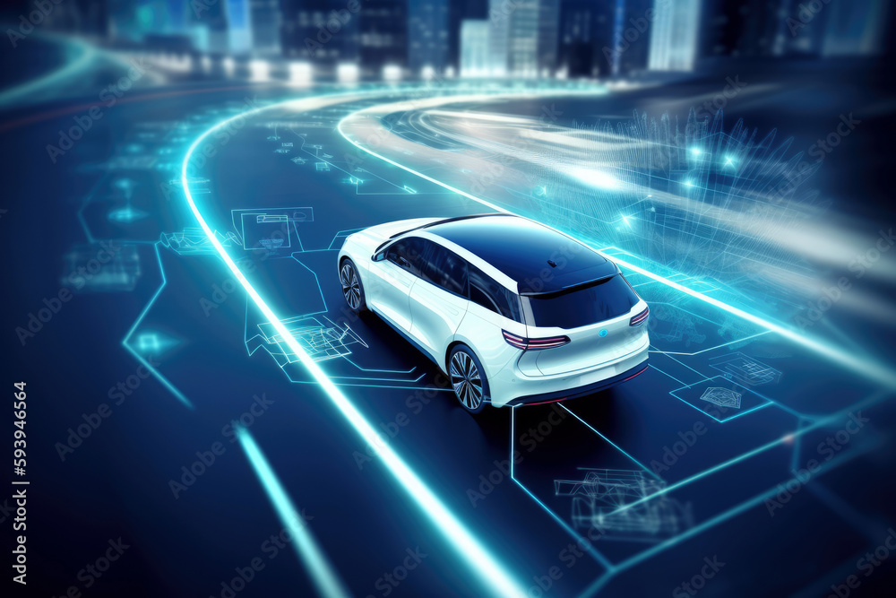 Autonomus driving in a futuristic citty, concept illustration ...