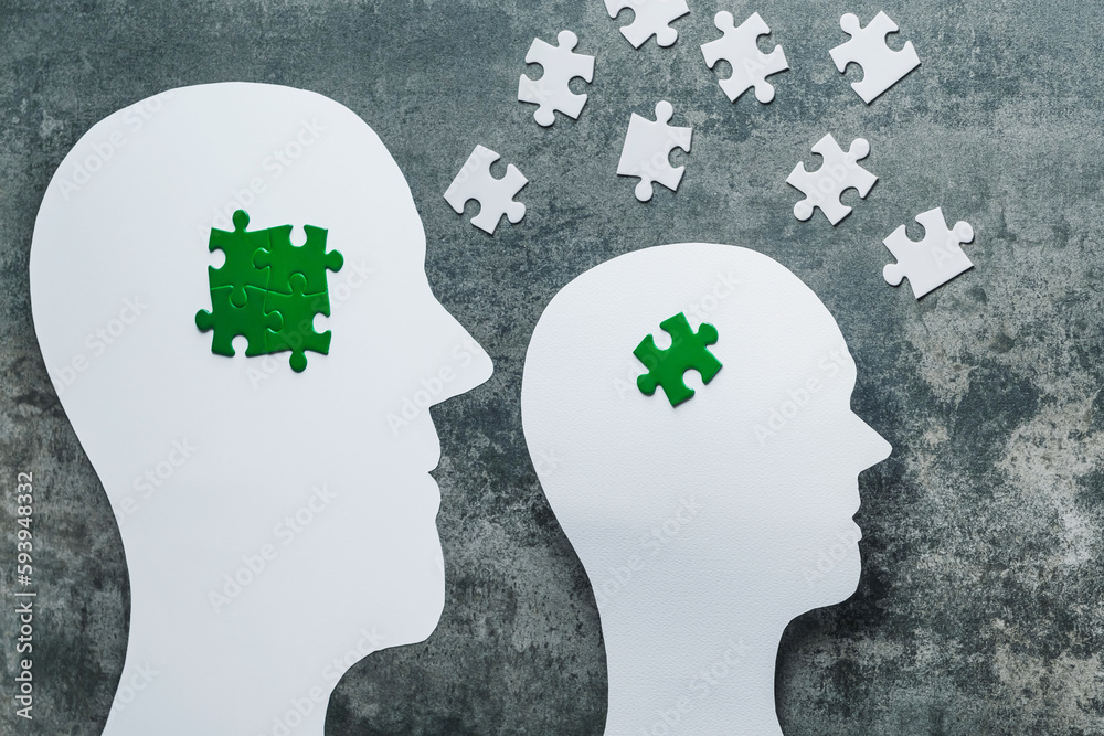 Eco-anxiety affecting mental health. Paper cuting two heads with green ...