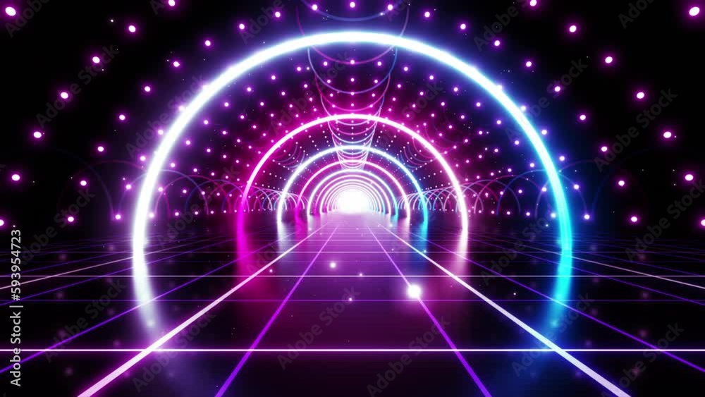 Neon Line Tunnel glowing Fluorescent light corridor stage CG background ...