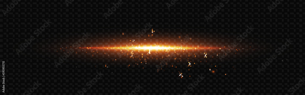 Horizontal glare. Red laser beams, horizontal light beams. Beautiful ...