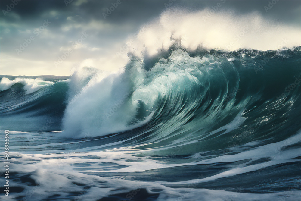 Huge hyper-realistic ocean wave. AI generated Stock Illustration ...