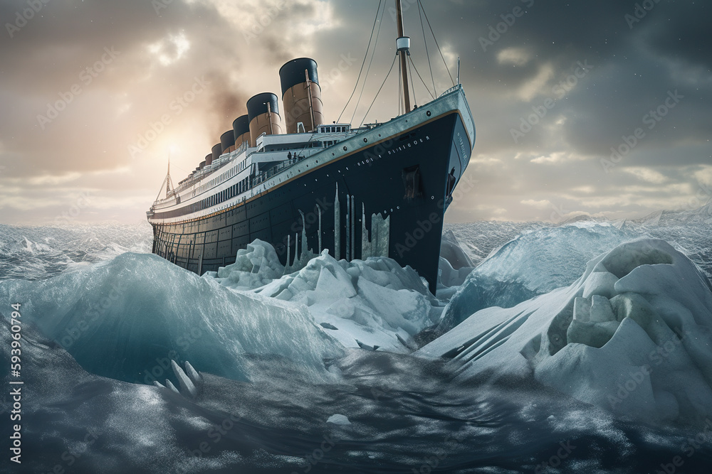 Titanic ship crashing into the iceberg, Generative AI Stock ...