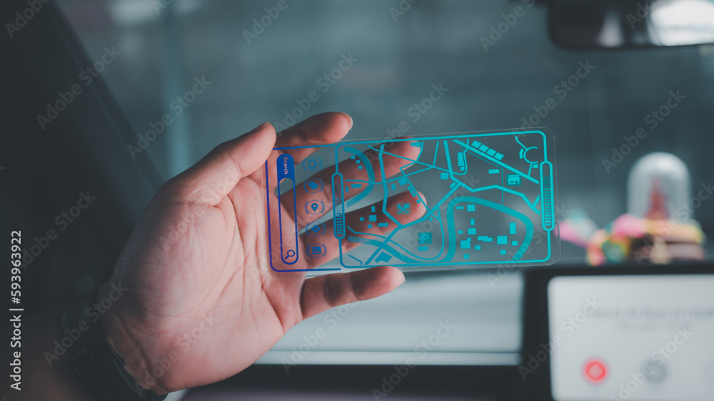 Holding a screen interface navigation system in the interior of modern ...