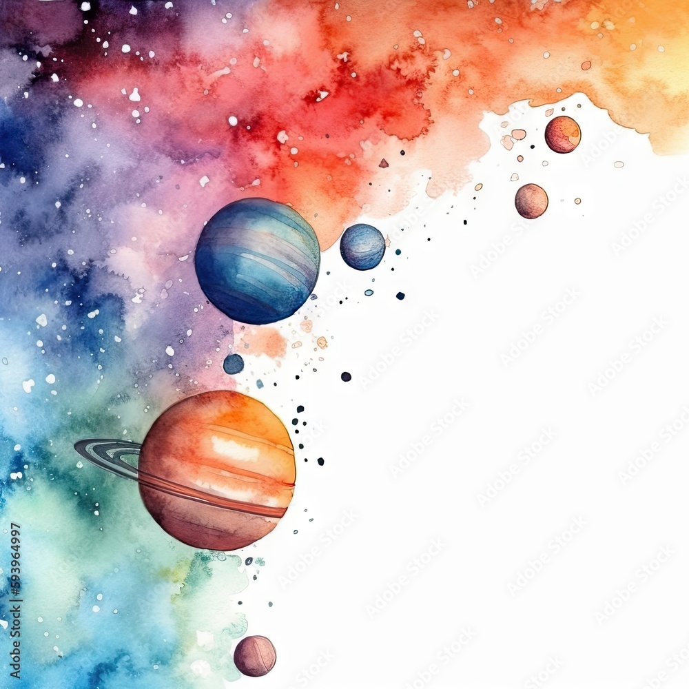 Cosmic Watercolor Border Design - Space and Abstract Art - Invitation ...