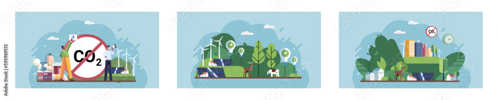 Modern future environment without global warming, CO2 pollution. Green ...