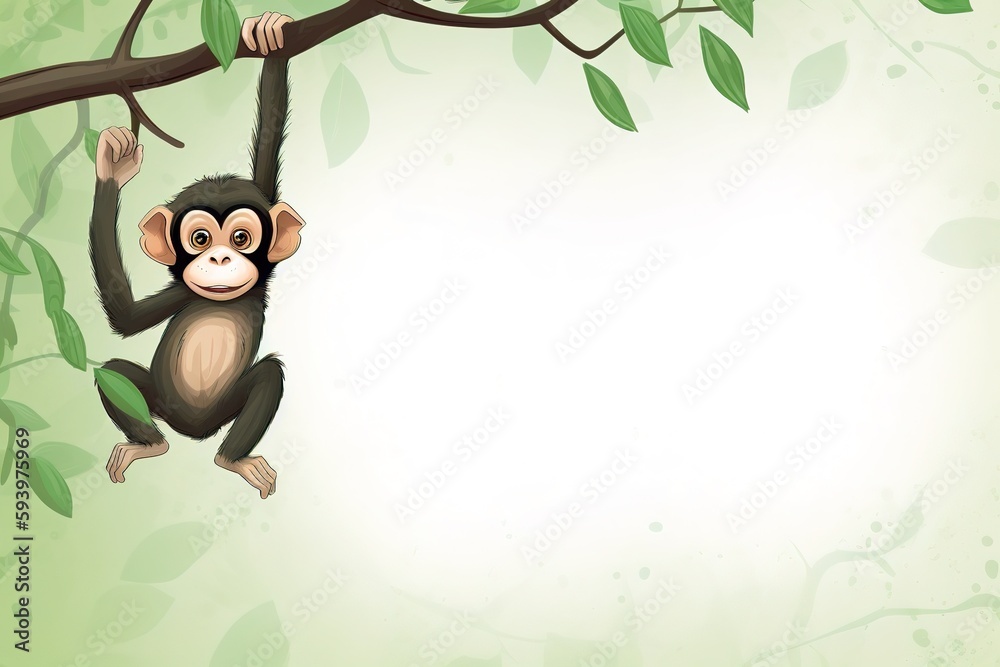 Cartoon Monkey Hanging From Tree Branch
