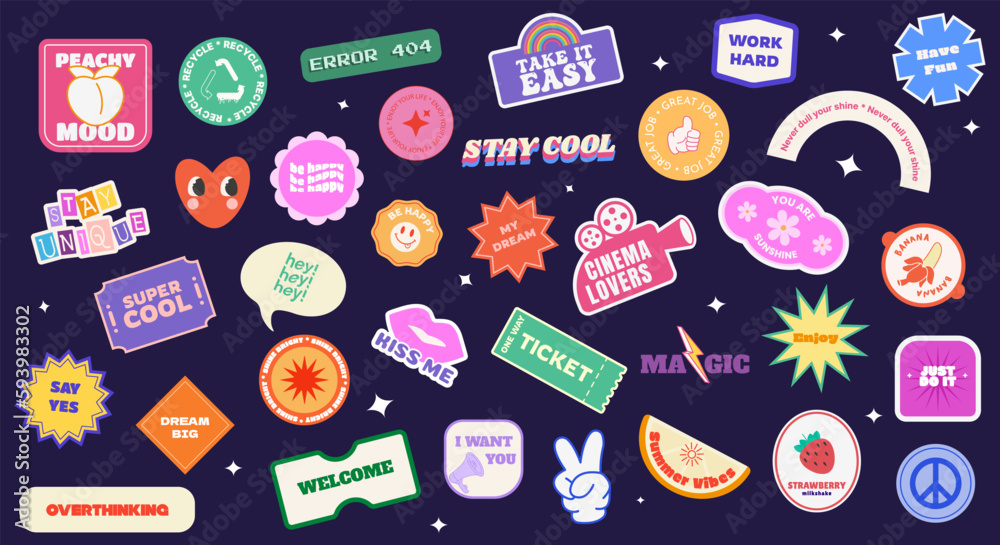 Big collection of Y2K retro style stickers.Cool trendy retro stickers ...