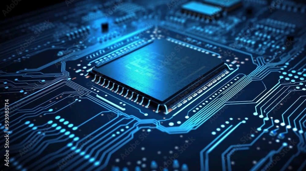 The CPU in the motherboard is turned on in a concept animation.The chip ...