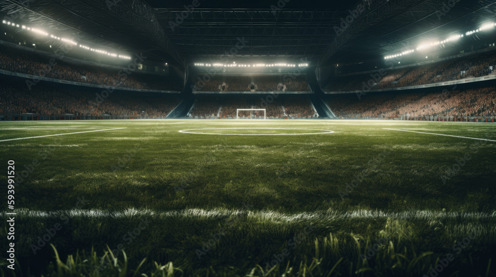 Universal grass stadium illuminated by spotlights. Al generated Stock ...