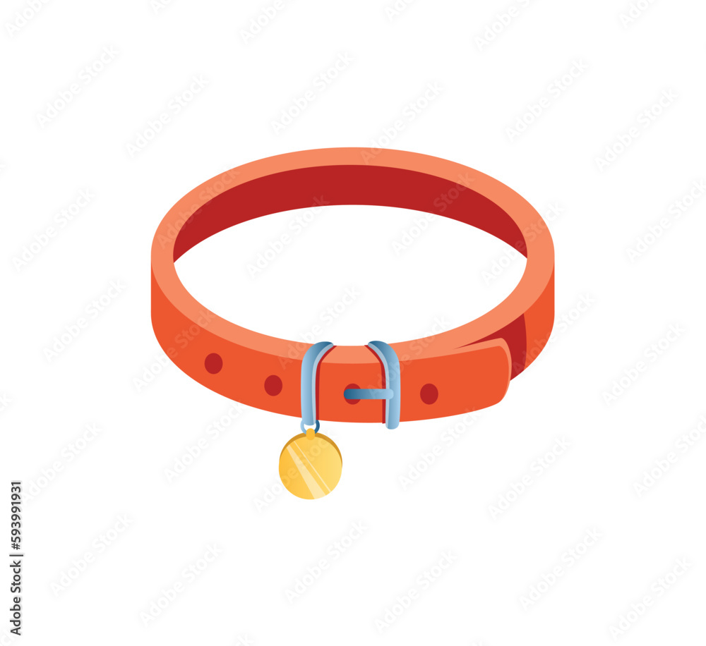 Concept Pet collar. This illustration features flat, image of a red ...
