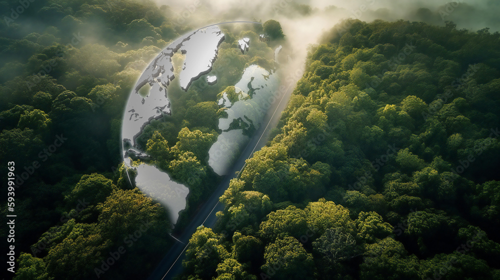 Breathtaking forest trees with Earth planet shining in the distance ...