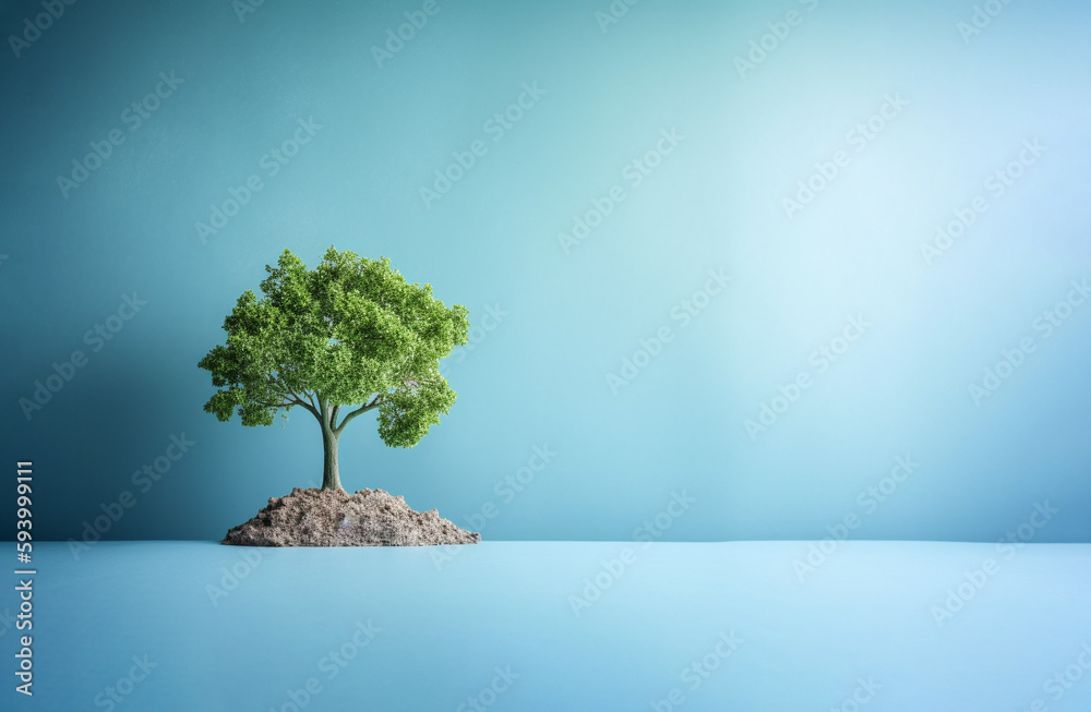 Environment day banner background, green tree on pastel blue, nature ...