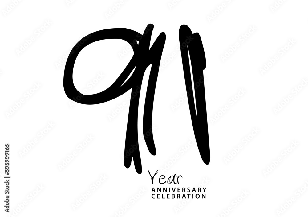 91 year anniversary celebration black color logotype vector, 91 number ...