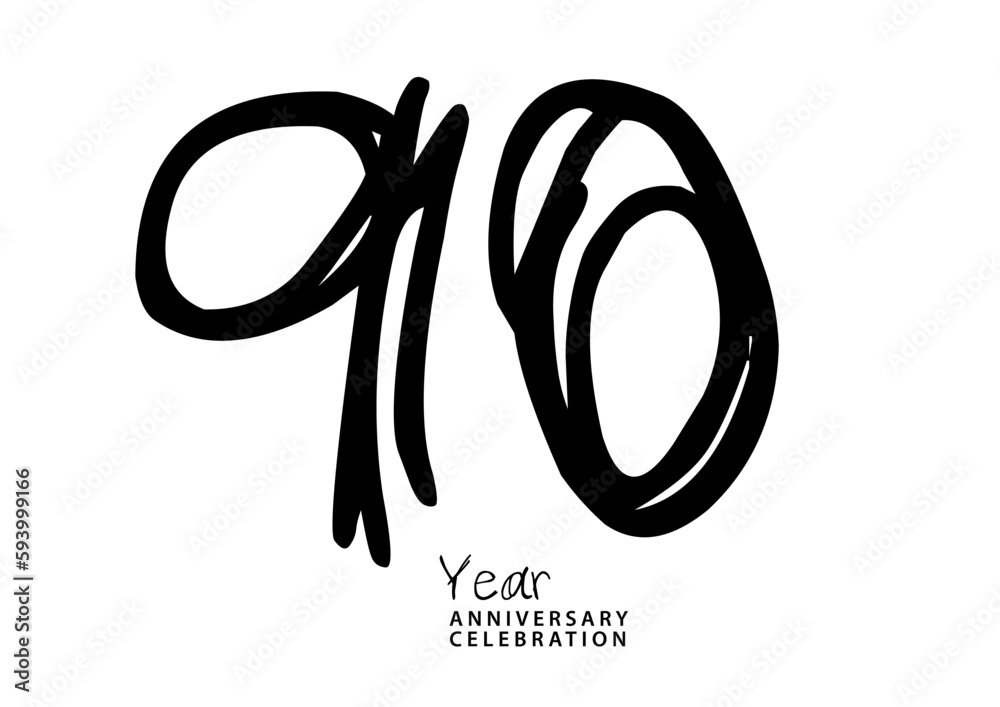 90 year anniversary celebration black color logotype vector, 90 number ...