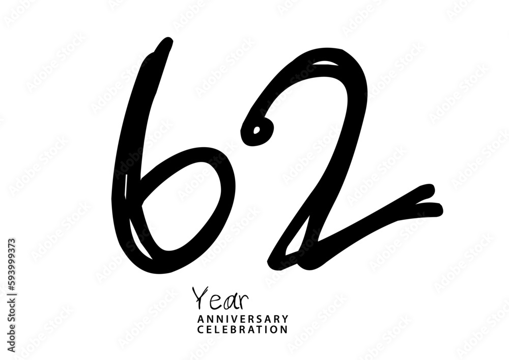 62 year anniversary celebration black color logotype vector, 62 number ...